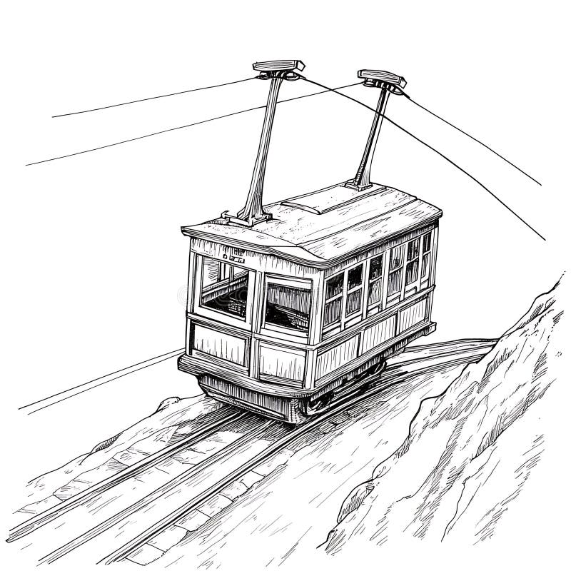 Vintage Cable Car Ascending a Steep Incline Stock Illustration ...
