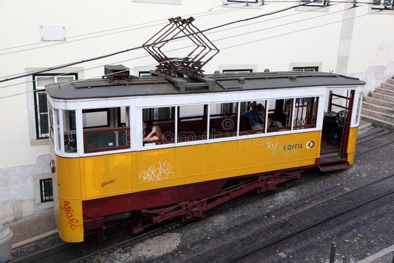 Vintage Cable Car in Lisbon Editorial Stock Photo - Image of railway ...