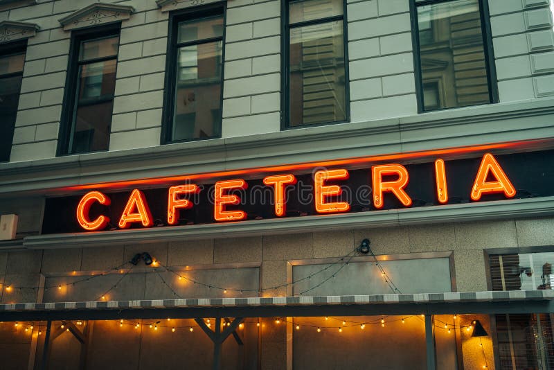 Vintage Cafeteria Neon Sign at the Odeon, Manhattan, New York Editorial ...