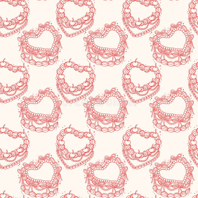 Vintage Cake Coquette Outline Seamless Pattern Retro Hand Drawn ...