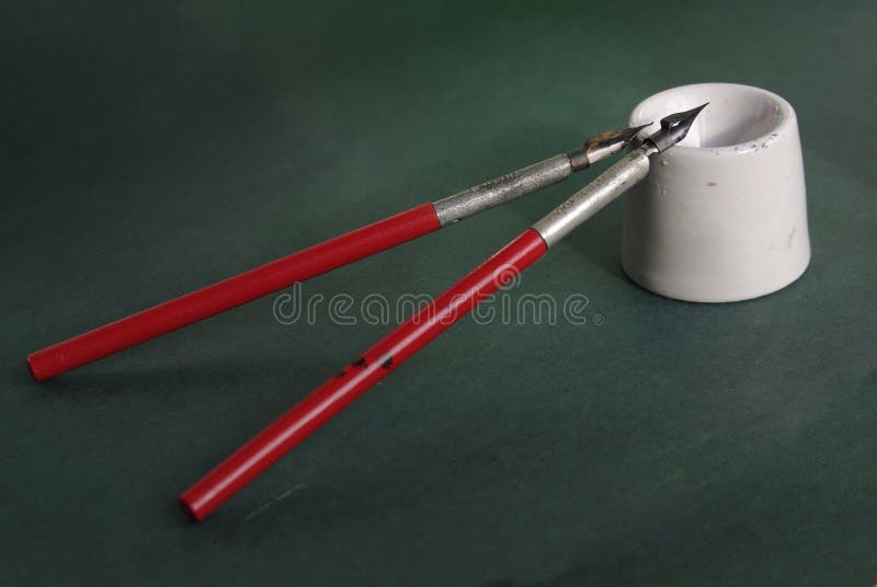 Vintage Calligraphy Pens and Ink Pot Stock Photo - Image of beautiful ...
