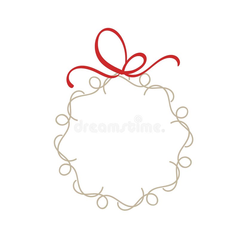 Vintage Calligraphy Round Frame with Red Bow Hand Drawn Circular ...
