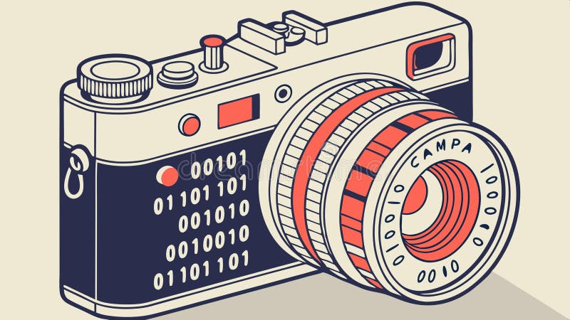 Vintage Camera with Binary Code Design for Retro Style and Digital Tech ...