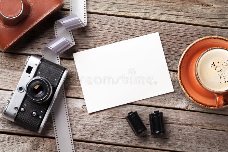 Vintage Camera and Blank Photo Frame Stock Image - Image of drink ...