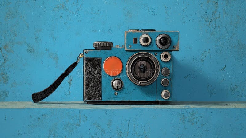 Vintage Camera on a Blue Background Stock Illustration - Illustration ...