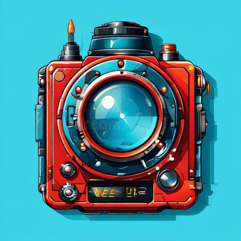 Vintage Camera on the Blue Background Stock Illustration - Illustration ...