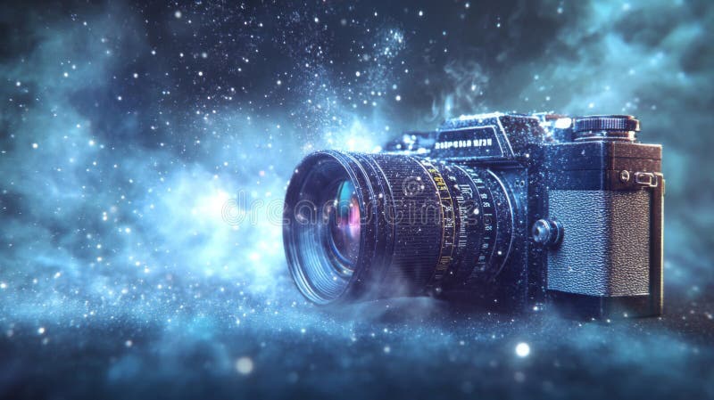 Vintage Camera in a Blue and White Mystical Setting Stock Illustration ...