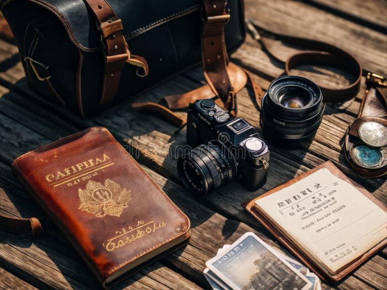Vintage camera and compass stock photo. Image of antique - 374166418