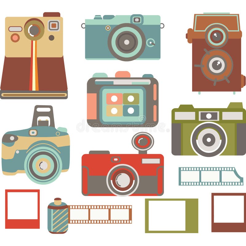 Vintage Camera Elements, Retro Camera Collection Stock Vector ...