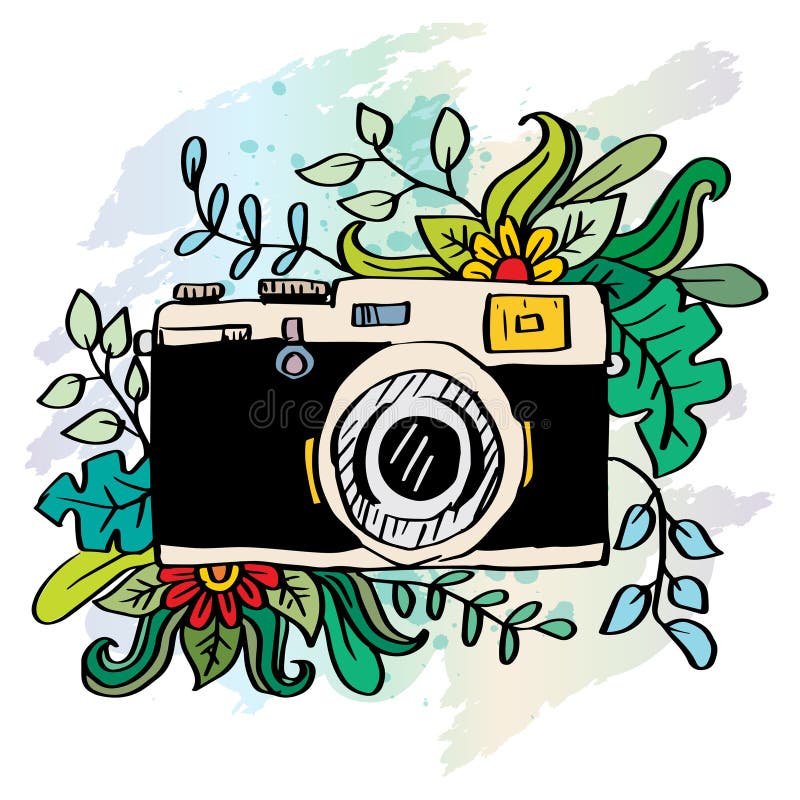 Vintage Camera with Floral Decoration. Stock Illustration ...