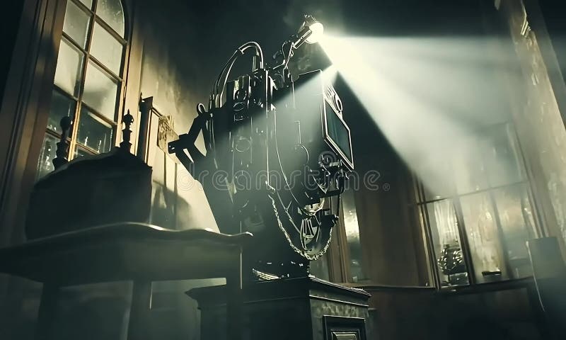 Vintage Camera Illuminated by Beams of Light in an Atmospheric Room ...