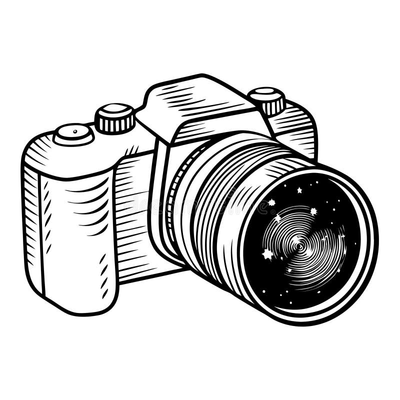 Vintage Camera Illustration with Spiral Galaxy Reflection in Lens ...