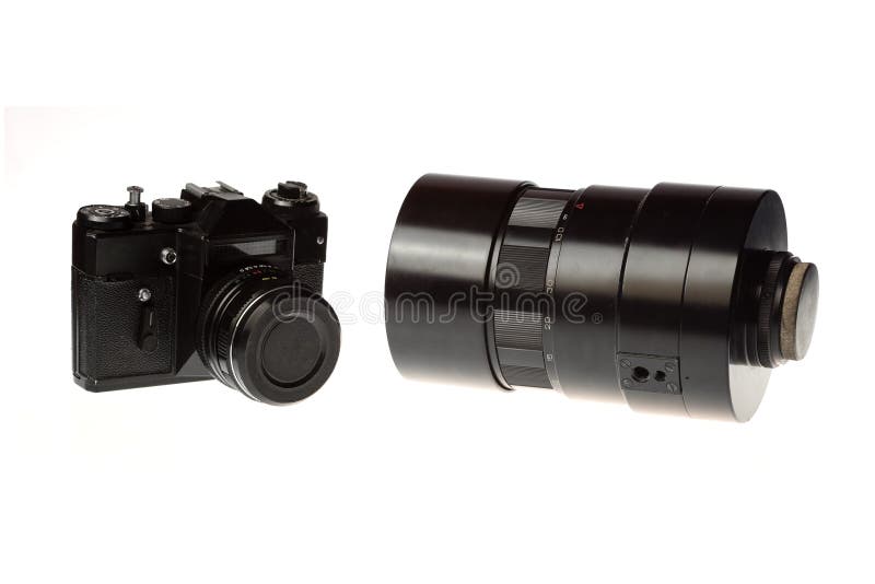 Vintage camera and lens stock image. Image of instrument - 15465723