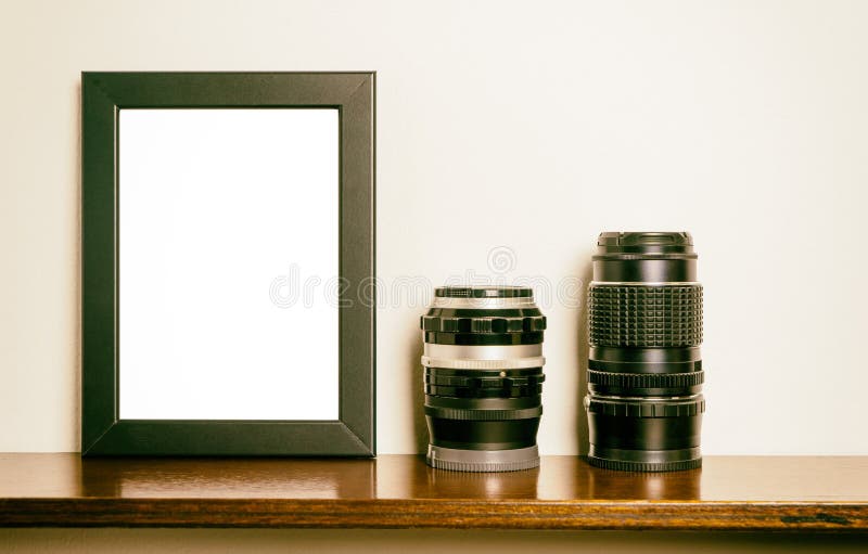Vintage Camera Lens with Photo Frame Stock Image - Image of organized ...