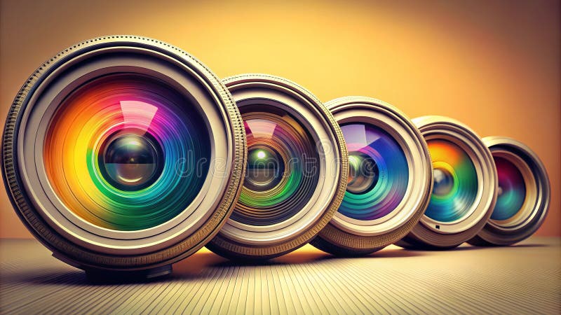 Vintage Camera Lenses RainbowIlluminated Nostalgia on a Warm Beige ...