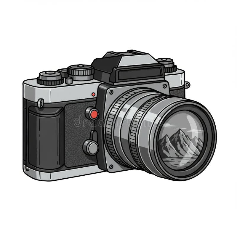 Vintage Camera with Mountain Landscape in Lens Pixel Art Stock ...