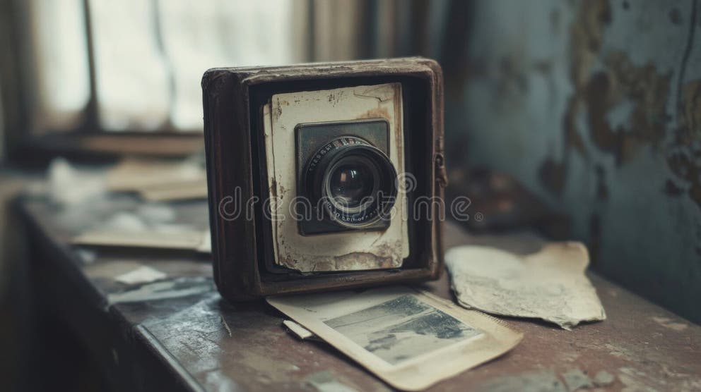 Vintage Camera and Old Photographs on a Rusty Surface Stock ...