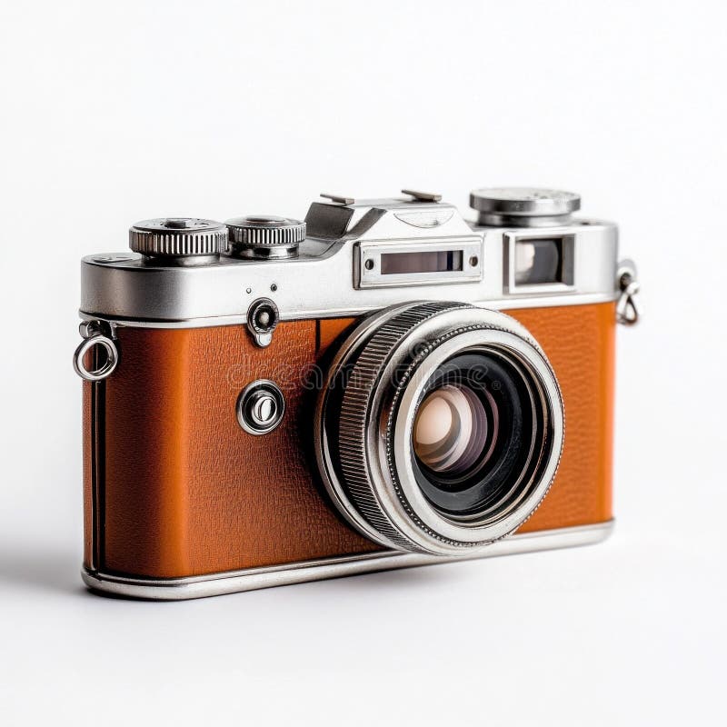 Vintage Camera with Orange Leather Isolated on White Stock Illustration ...