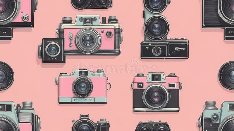 Vintage Camera Pattern on Pink Background for Photography and Design ...