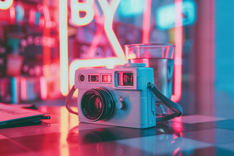 Capture the Nostalgia of Retro Camera in Neon Lights with Vibrant Bokeh ...