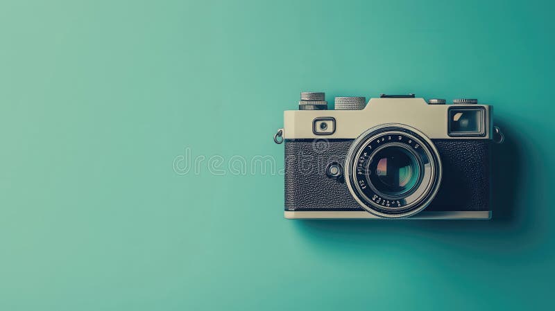 Vintage Camera Resting on a Minimalist Teal Backdrop Stock Image ...