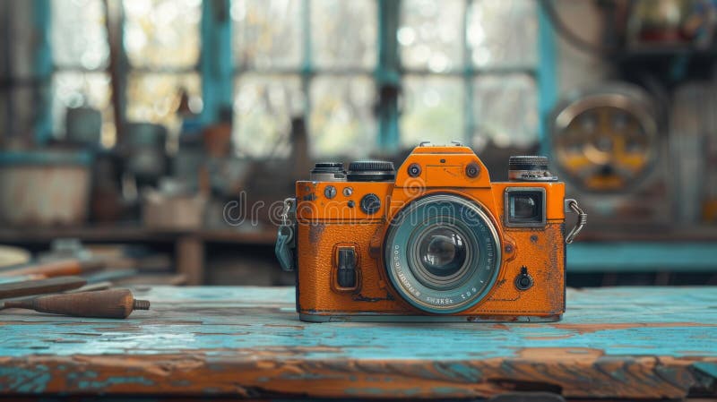 Vintage Camera on a Rustic Table - Generative Ai Stock Illustration ...