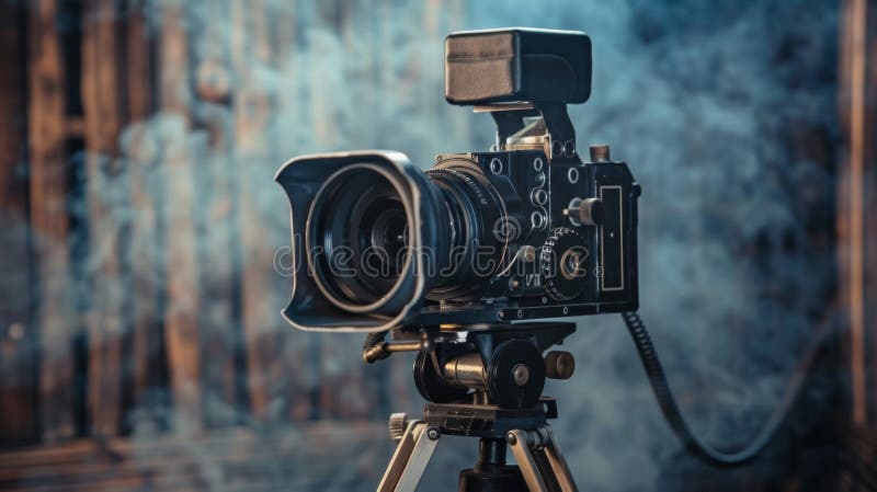 Vintage Camera in Smoky Studio Setting Stock Photo - Image of equipment ...