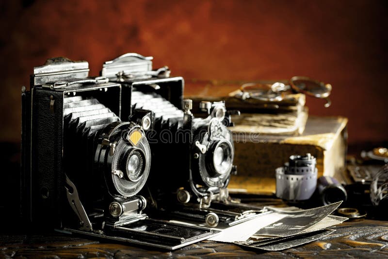 Vintage Camera in the Studio on an Old Background Stock Photo - Image ...