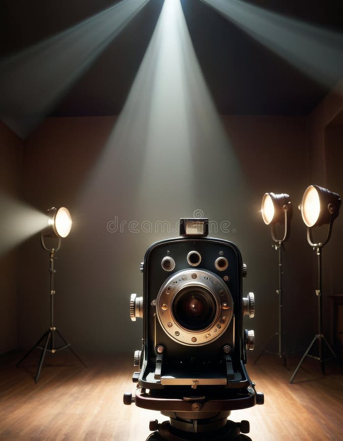 Vintage Camera Under Spotlight Stock Image - Image of lens, creativity ...