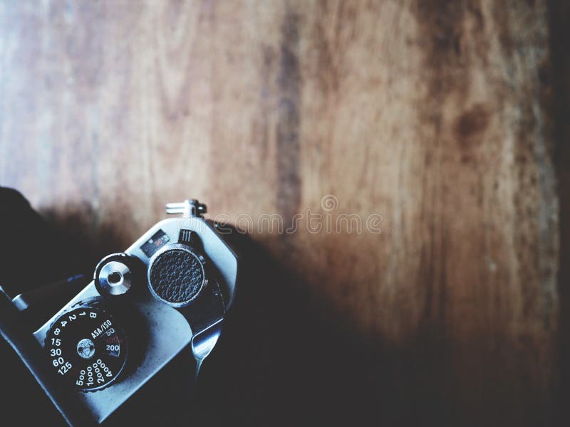 This is Vintage Camera on Wooden Table, Shutter Button, Soft Ton Stock ...