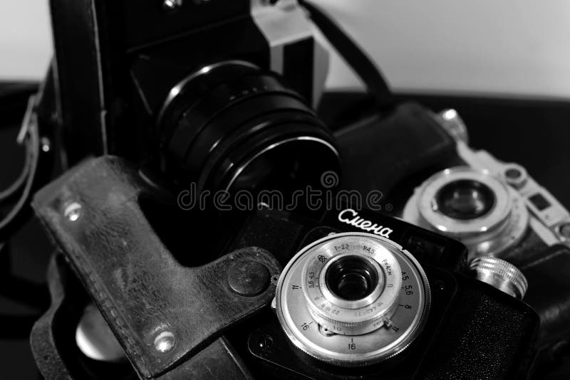 Vintage Cameras on a Mirrored Table Editorial Photography - Image of ...