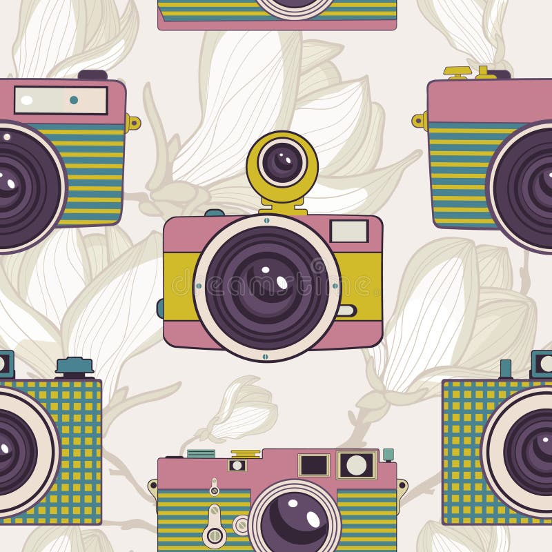Vintage Cameras Seamless Pattern Stock Vector - Illustration of decor ...