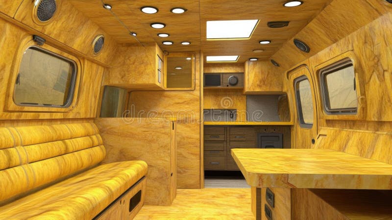 Vintage Camper Van Interior Design Stock Photo - Image of efficient ...