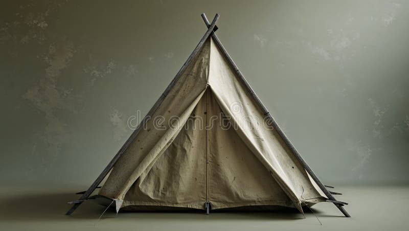 Vintage Camping Tent with Aged Canvas Texture and Rugged Wooden Frame ...
