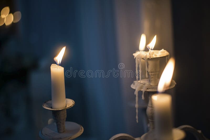 Vintage Candlestick with Burning Candles Stock Photo - Image of ...