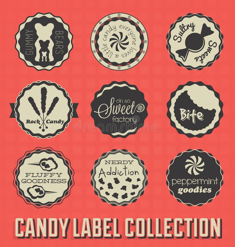 Retro Candy Shop Labels and Stickers Stock Vector - Illustration of ...