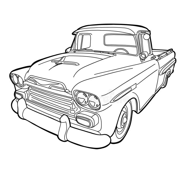 A Vintage Car Classic Style Vehicle Front View Wide Angle Lens Outline ...