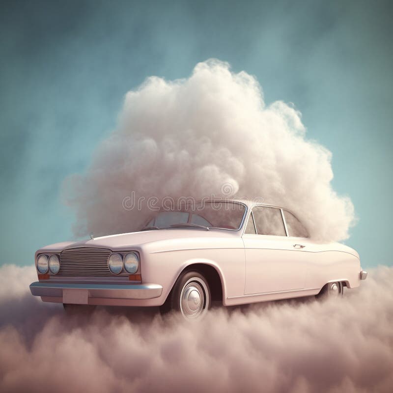 Vintage Car in the Clouds - 3d Render. Beige Vintage Car in the Clouds ...
