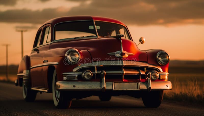 Vintage Car Driving through the Cuban Countryside at Sunset Generated by AI Stock Illustration ...