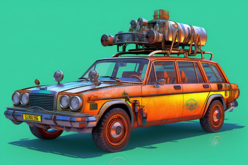 Vintage Car with Fire Extinguisher on the Roof Stock Illustration ...