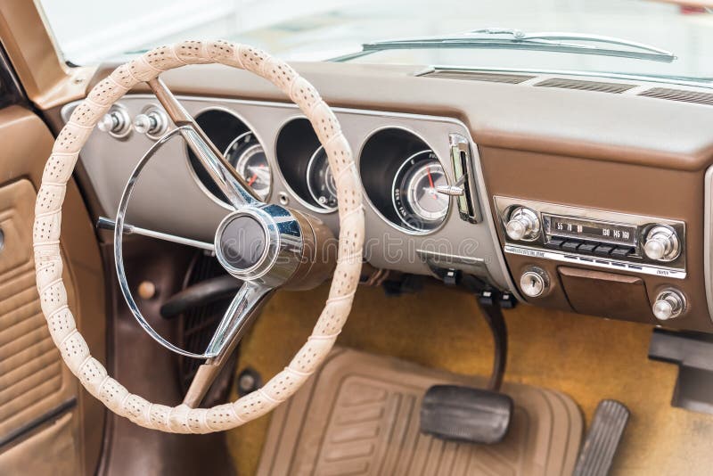 Retro Interior of Vintage Car Stock Photo - Image of shift, detail ...