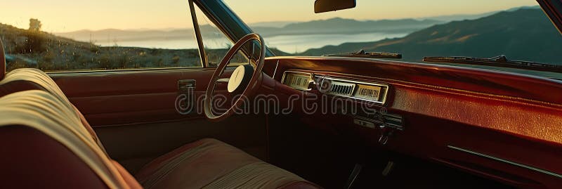 Vintage Car Interior with a View of the Sunset Stock Image - Image of ...
