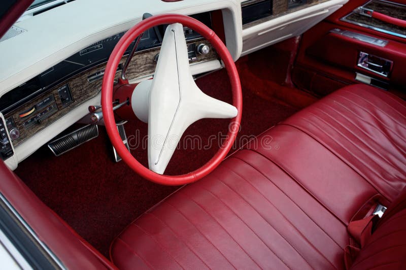 Burgundy Leather Interior of an Old Jaguar Convertible Car Stock Photo ...