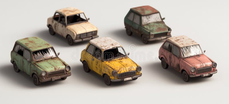 Vintage Car Models Collection in Isometric View on White Background ...