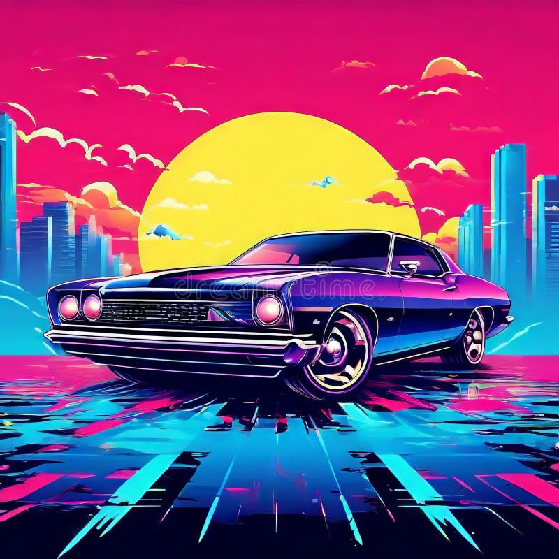 Vintage Car in Neon Style. Retro with Lights. Car.vintage Car Stock ...