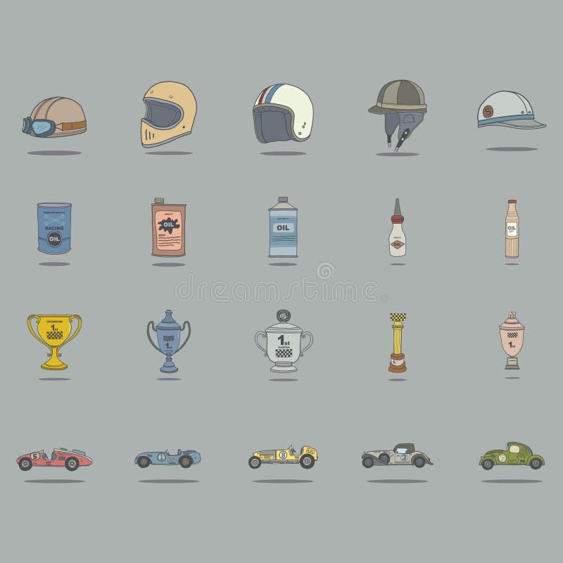 Vintage Car Racing Accessories Collection. Vector Illustration ...