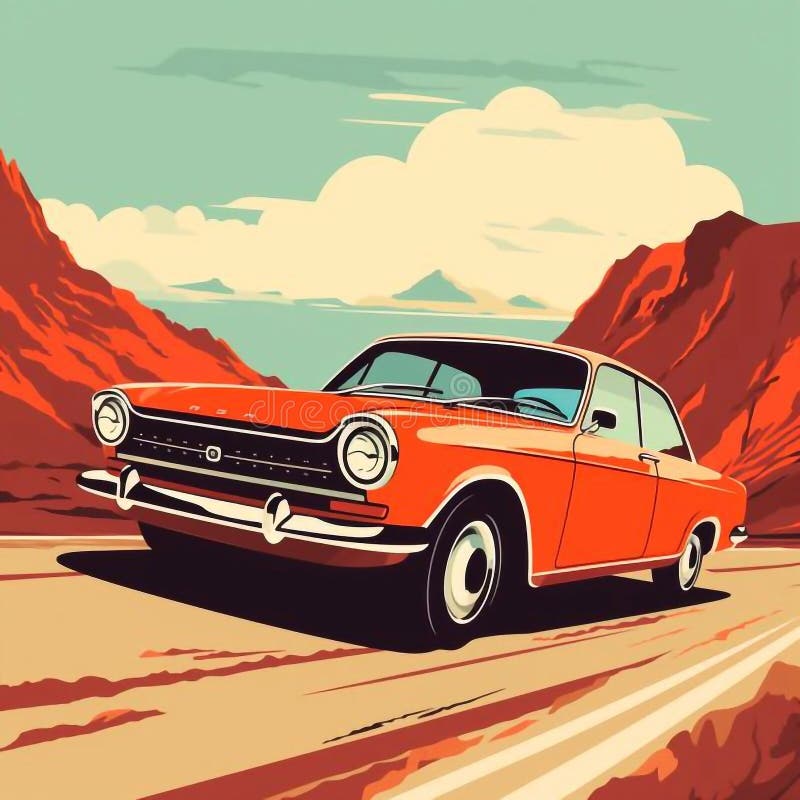 Vintage Car on the Road. Retro Car Stock Illustration - Illustration of ...
