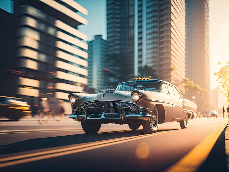 Vintage Car Speeding through Intersection. Ai Generative Stock ... Vintage Car Speeding through Intersection. Ai Generative Stock ...