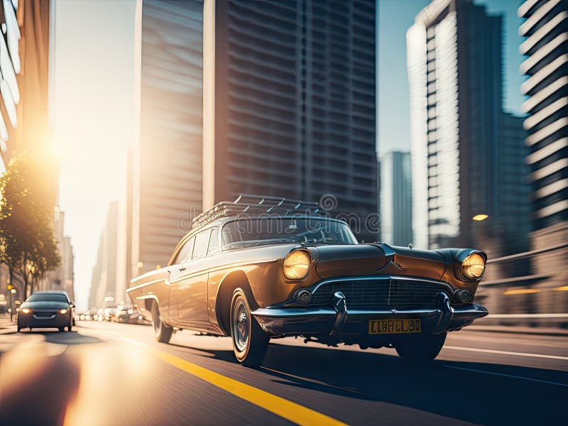 Vintage Car Speeding through Intersection. Ai Generative Stock ...