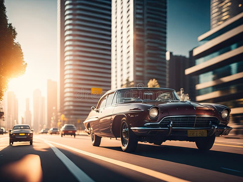 Vintage Car Speeding through Intersection. Ai Generative Stock ...